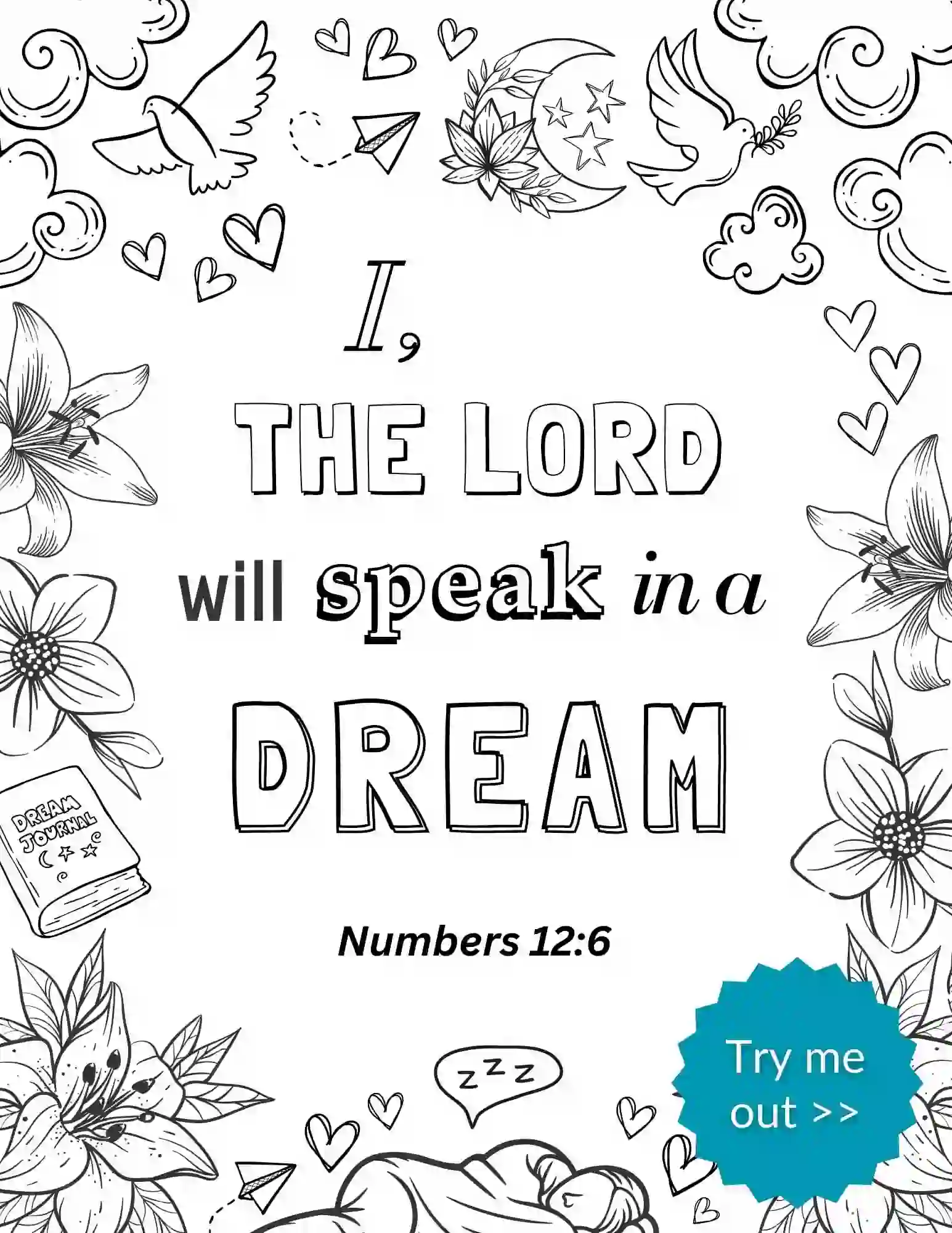 Dreams A4 colouring page_Numbers 12_6 – Heaven’s Dream Messages